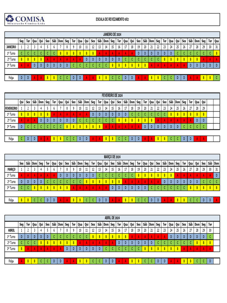 Escala 6X2 - Jan, Fev, Mar, Abr | PDF