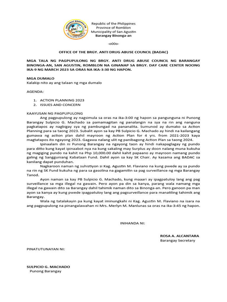 1ST Badac Minutes For 2023 | PDF