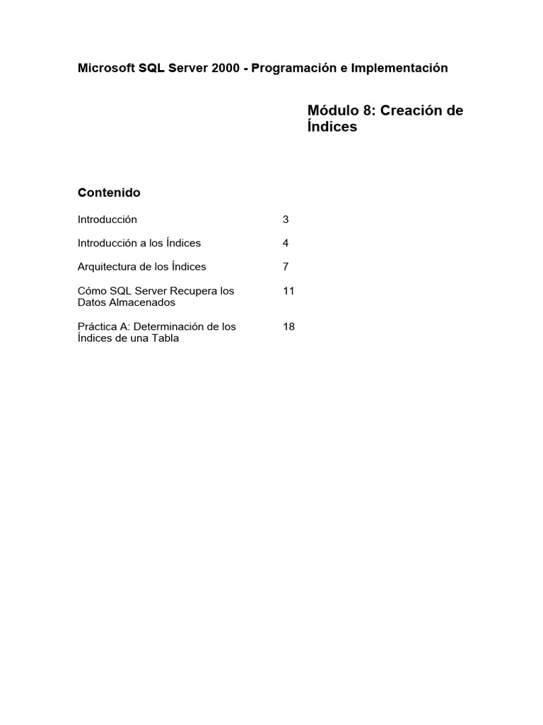 Modulo8 - Diseno de Indices | PDF | Servidor SQL de Microsoft | SQL