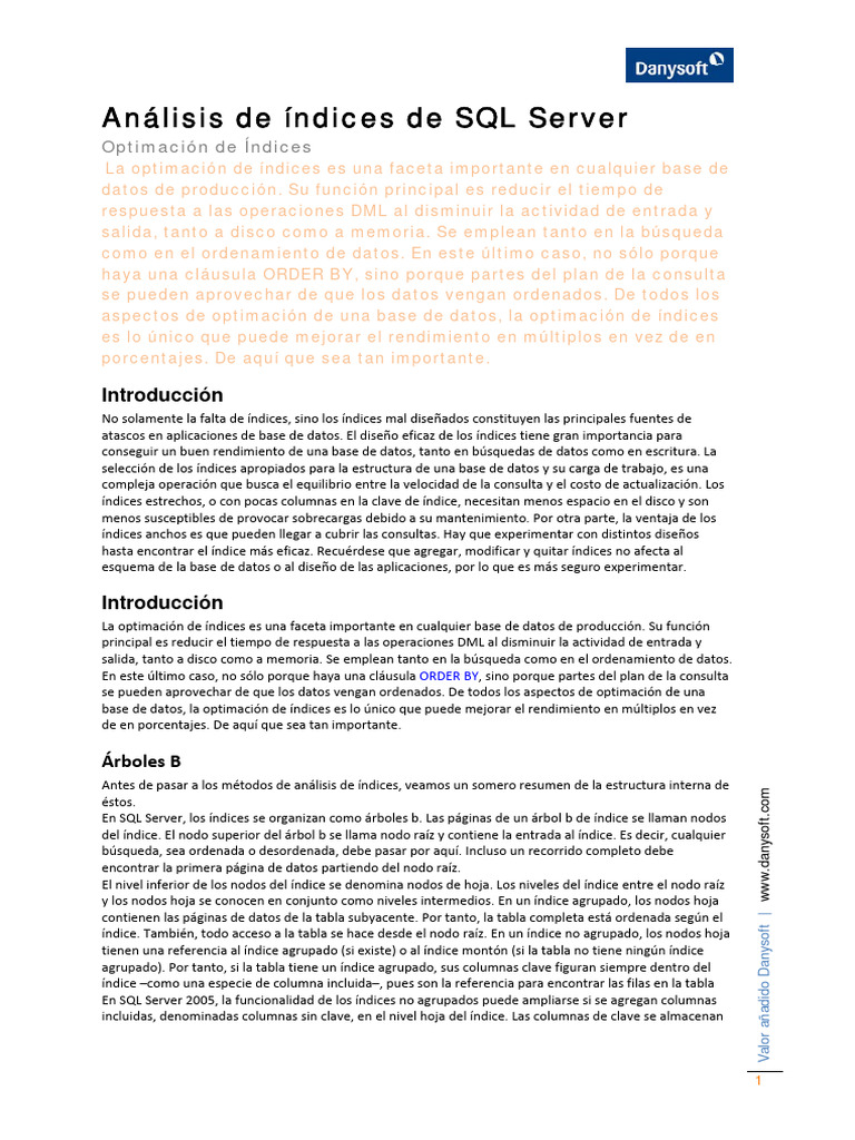 Optimización de Índices en SQL Server | PDF | Servidor SQL de Microsoft | SQL