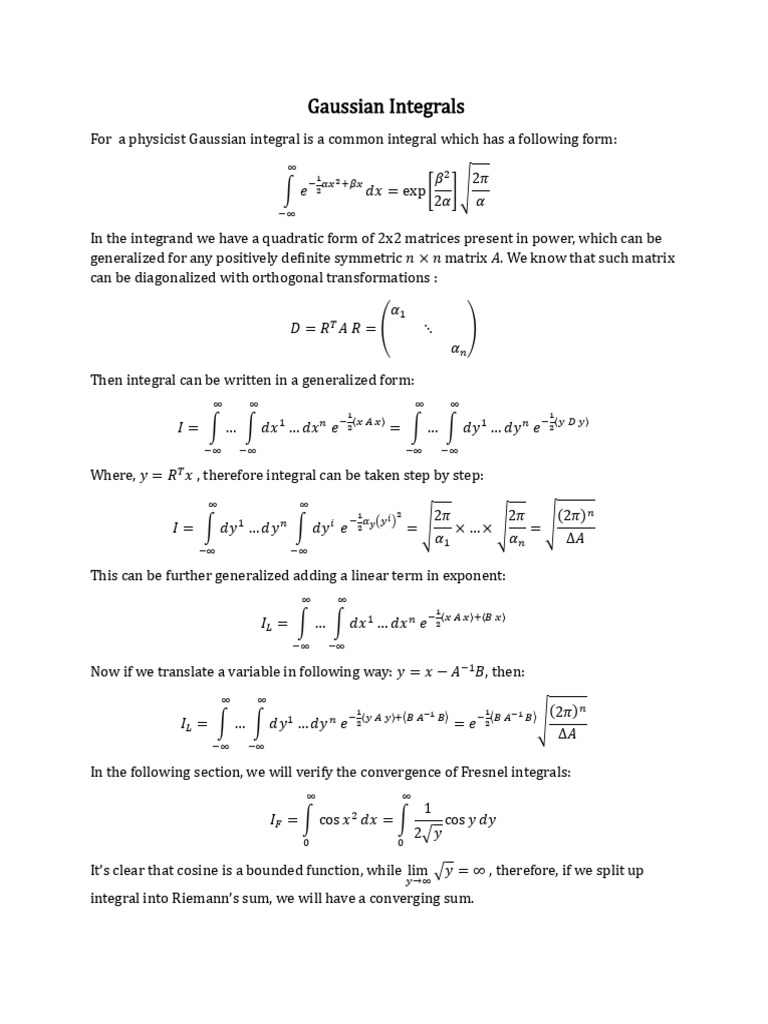 Gaussian Integrals Pdf Theoretical Physics Physics