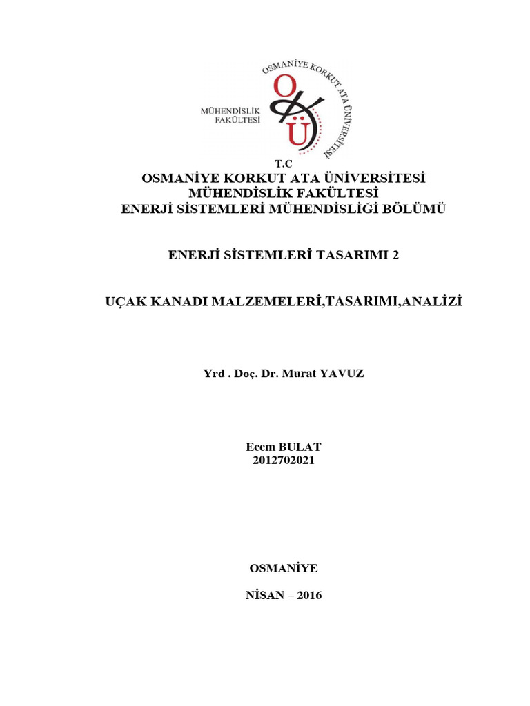 Ecem BULAT Ucak Kanadi Malzemeleri Tasar | PDF