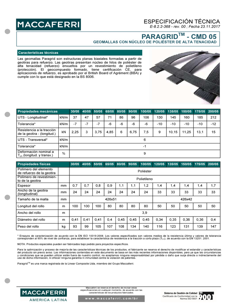 Especificaciones Geomalla ParagridTM | PDF | Materiales