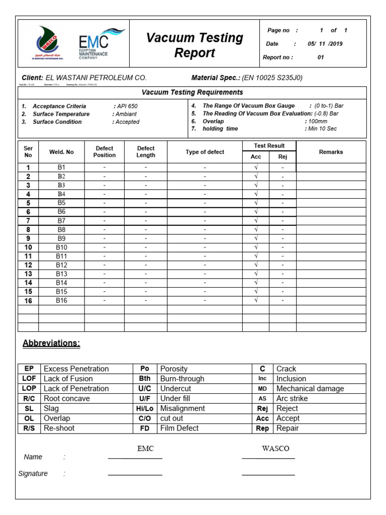 Vacuum Testing Report for Tank TK 400 | PDF | Secondary Sector Of The ...