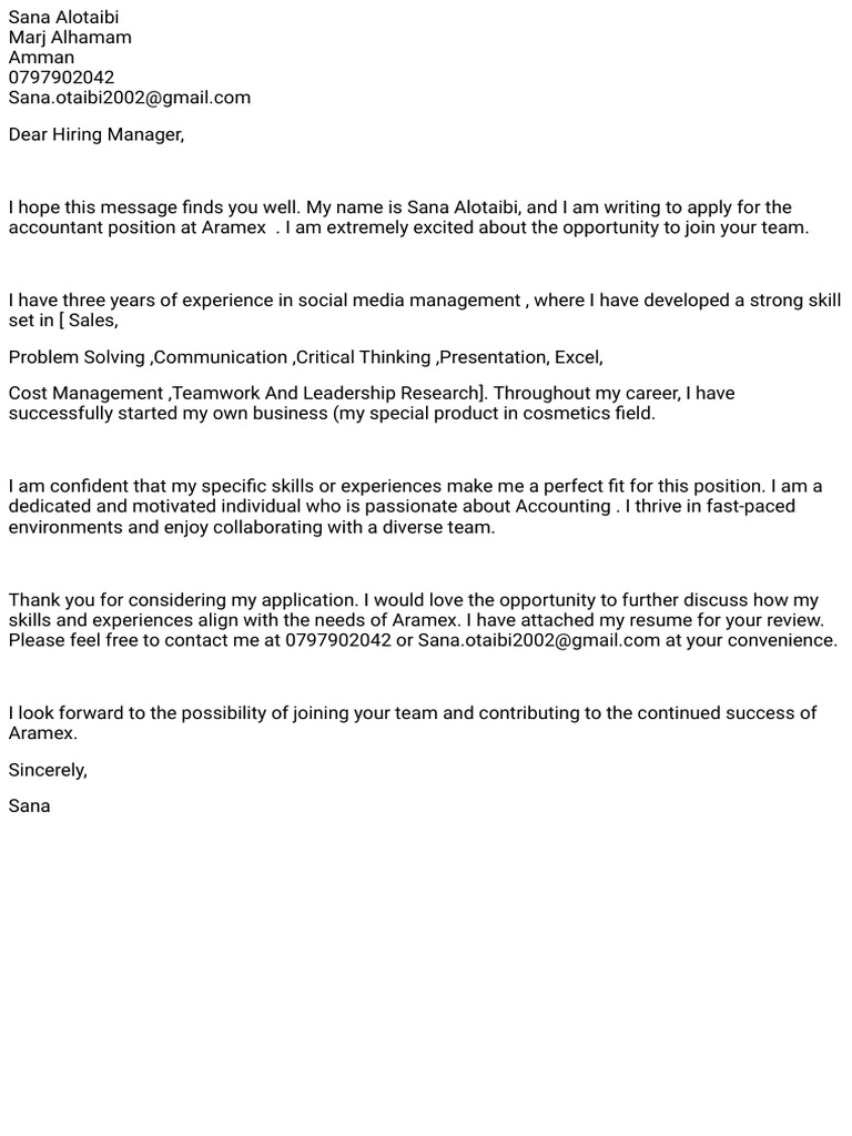 CoverLetter Aramex | PDF | Career & Growth