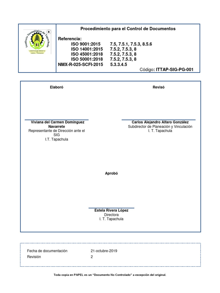 ITTAP-SIG-PG-001 - Procedimiento - de - Control - de - Documentos | Descargar gratis PDF ...