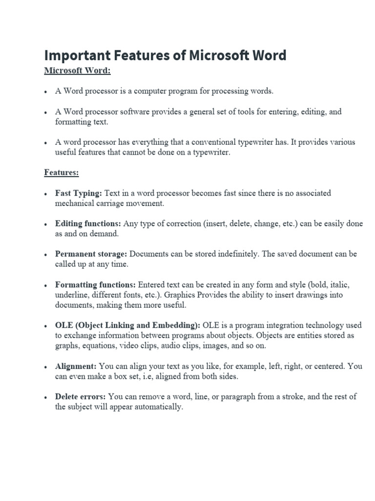 Important Features of Microsoft Word | Download Free PDF | Computer ...