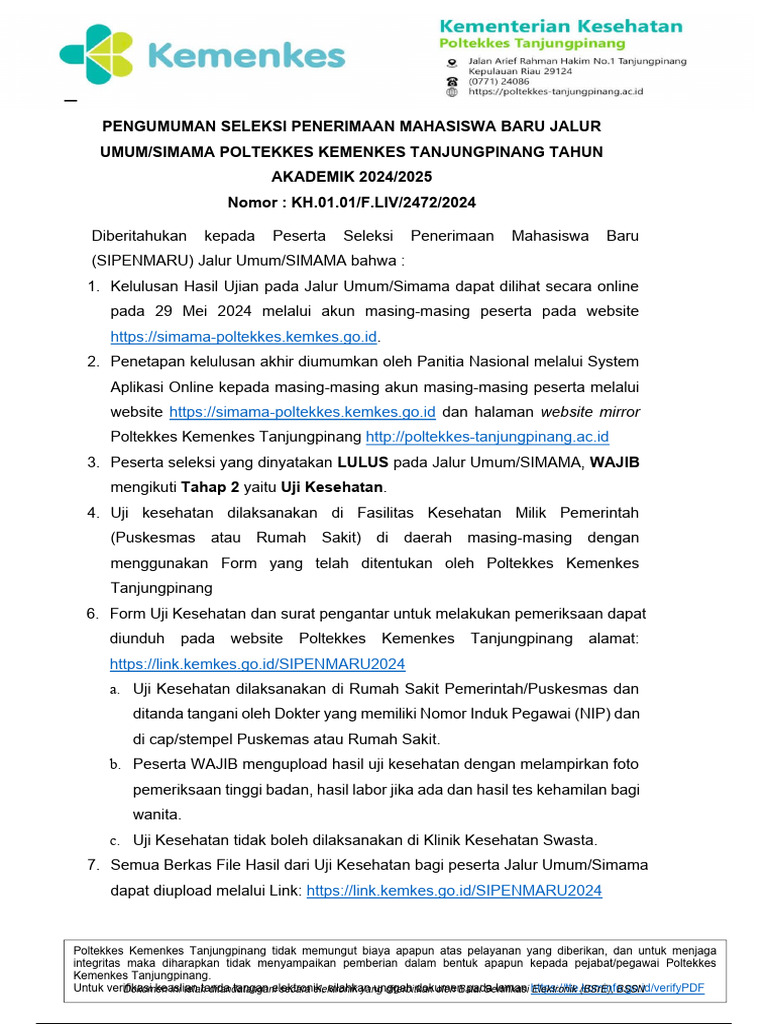 Pengumuman Tahap Satu Jalur Simama 2024 | PDF | Teknologi & Rekayasa