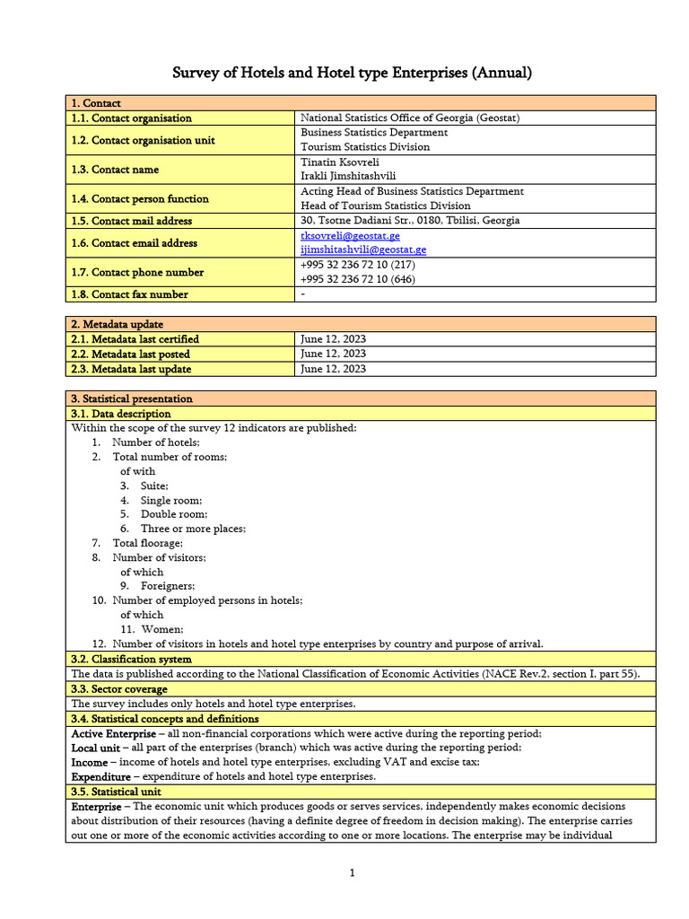 Survey of Hotels and Hotel Type Enterprises (Annual) : Tksovreli@geostat - Ge Ijimshitashvili ...