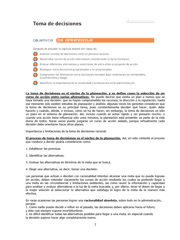 La Toma de Decisiones Es El Núcleo de La Planeación | Descargar gratis PDF | Toma de decisiones ...