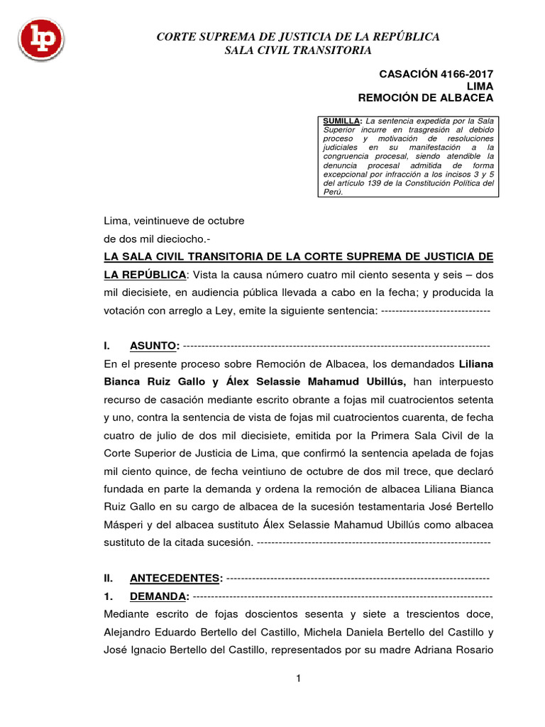 Casacion 4166 2017 Lima LPDerecho | PDF | Caso de ley | Ley procesal Casacion 4166 2017 Lima LPDerecho | PDF | Caso de ley | Ley procesal