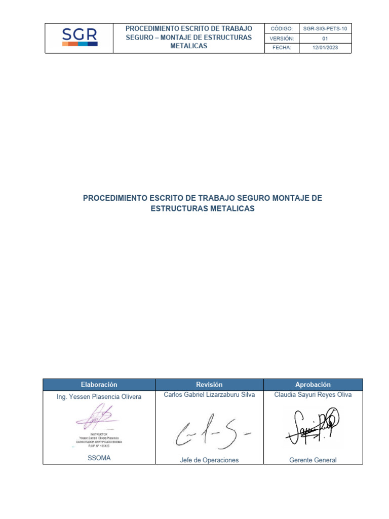 Sgr-Sig-Pets-10 - Montaje de Estructuras Metalicas Uso de Manlift | PDF