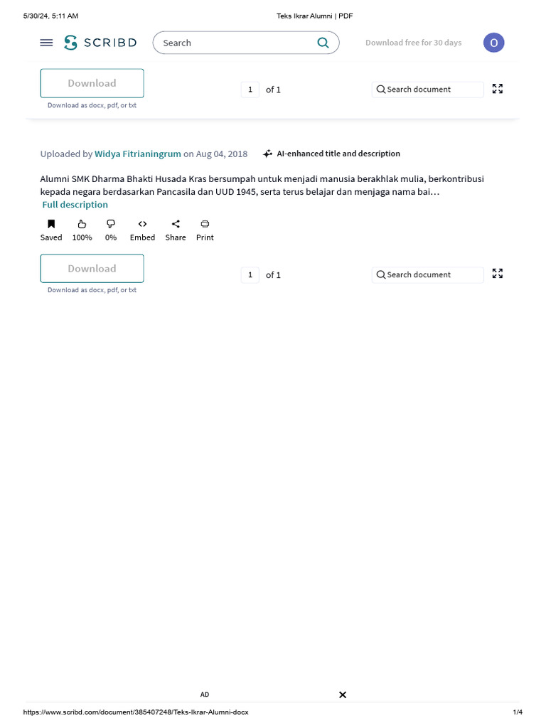 Teks Ikrar Alumni - PDF | PDF | Scribd | Web 2.0