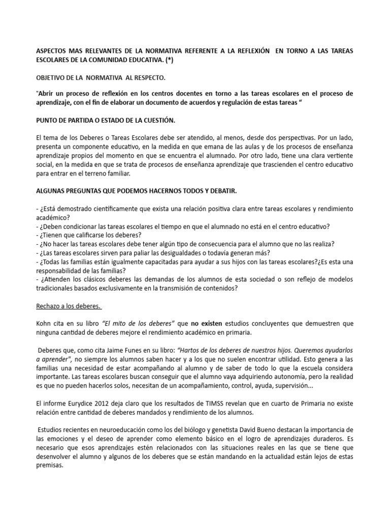 Resumen Documento Tareas Escolar | PDF | Enseñando | Aprendizaje