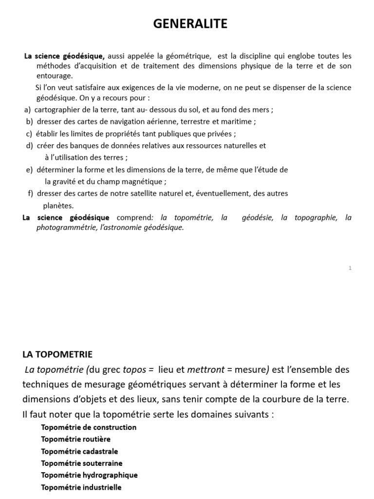 Topométrie et Géodésie : Concepts Clés | PDF | Topographie | Géodésie