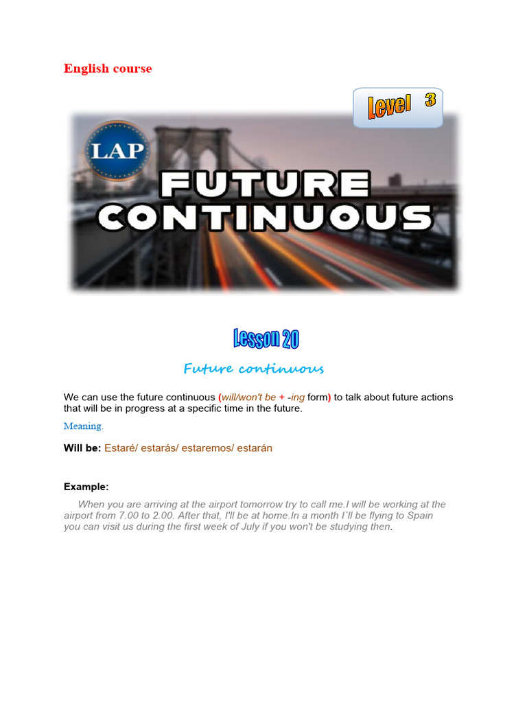 Lesson 21 - Future Continuous | PDF