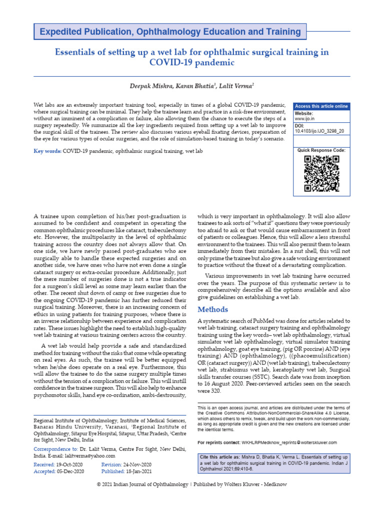 Essentials of Setting Up A Wet Lab For Ophthalmic.48 | PDF ...