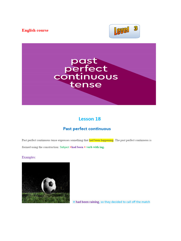 Lesson 18 - Past Perfect Continuous | PDF | Verb | Grammar