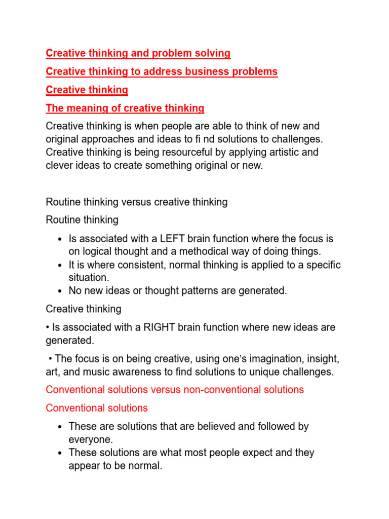 Creative Thinking and Problem Solving | PDF | Thought | Creativity