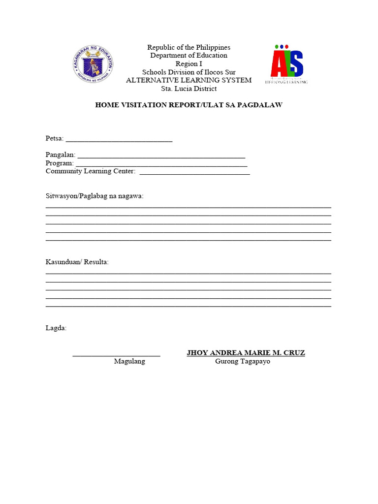 Home Visitation Report for ALS Program | PDF
