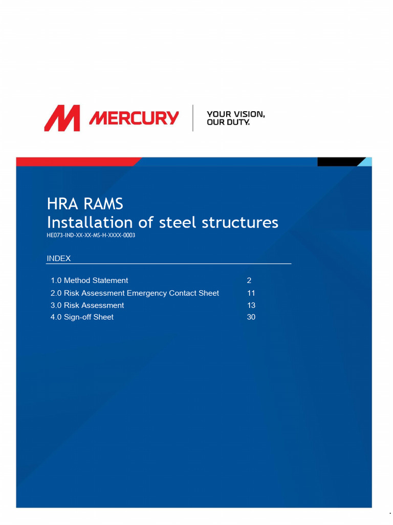RAMS - Structural Steel Installation - R00 | PDF | Risk | Preventive ...