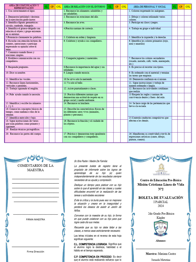Boleta de Evaluación 2do Grado Kínder | PDF | Educación de la primera ...