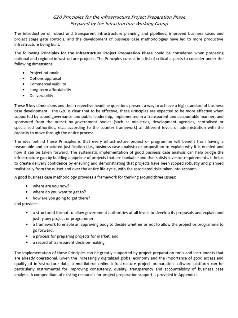 g20 Principles For The Infrastructure Project Preparation Phase g20 Iwg 1 | PDF | Risk ...