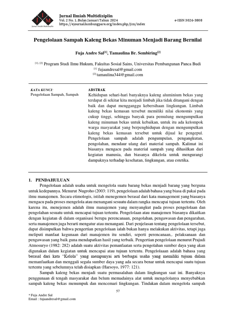 Pengelolaan Sampah Kaleng Bekas Minuman Menjadi Barang Bernilai | PDF