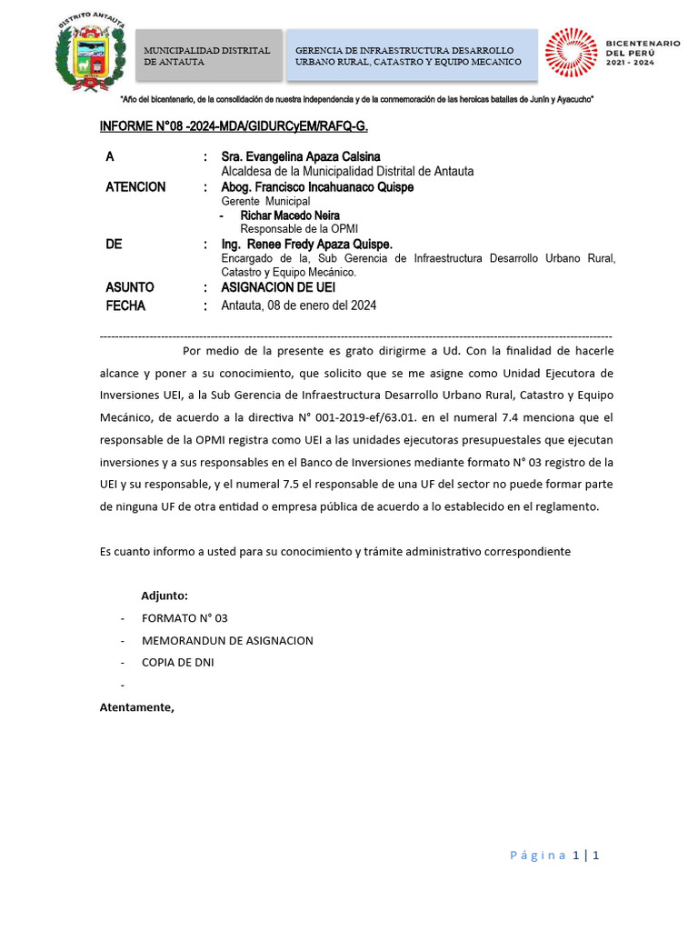 Inf 07 - Designacion de Uei | PDF