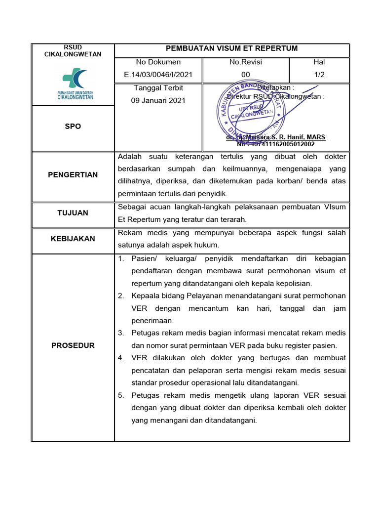 Prosedur Pembuatan Visum Et Repertum | PDF