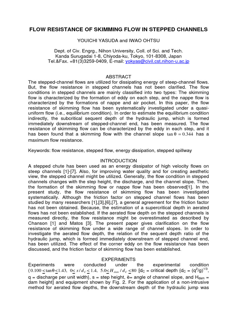 Paper_Flow Resistance Of Skimming Flow In Stepped Channels | Download ...