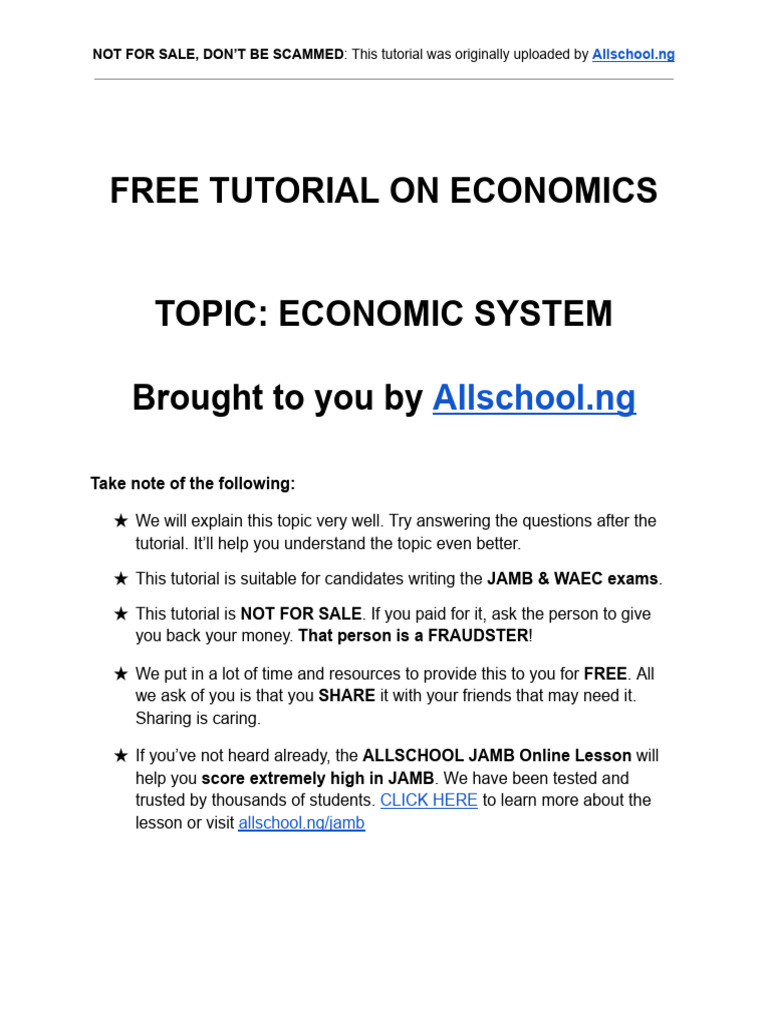 Economics Tutorial On Economic Systems | Download Free PDF | Economic System | Market (Economics)