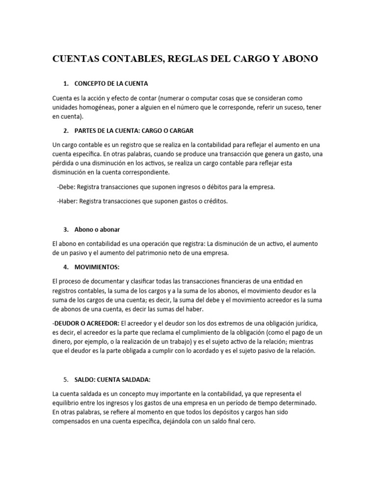 Cuentas Contables, Reglas Del Cargo y Abono | PDF | Contabilidad ...