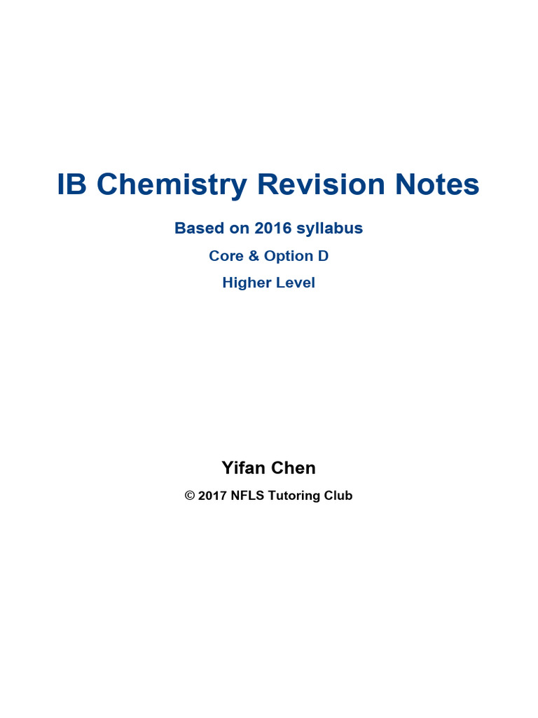 IB Chemistry HL Notes | PDF | Mole (Unit) | Emission Spectrum
