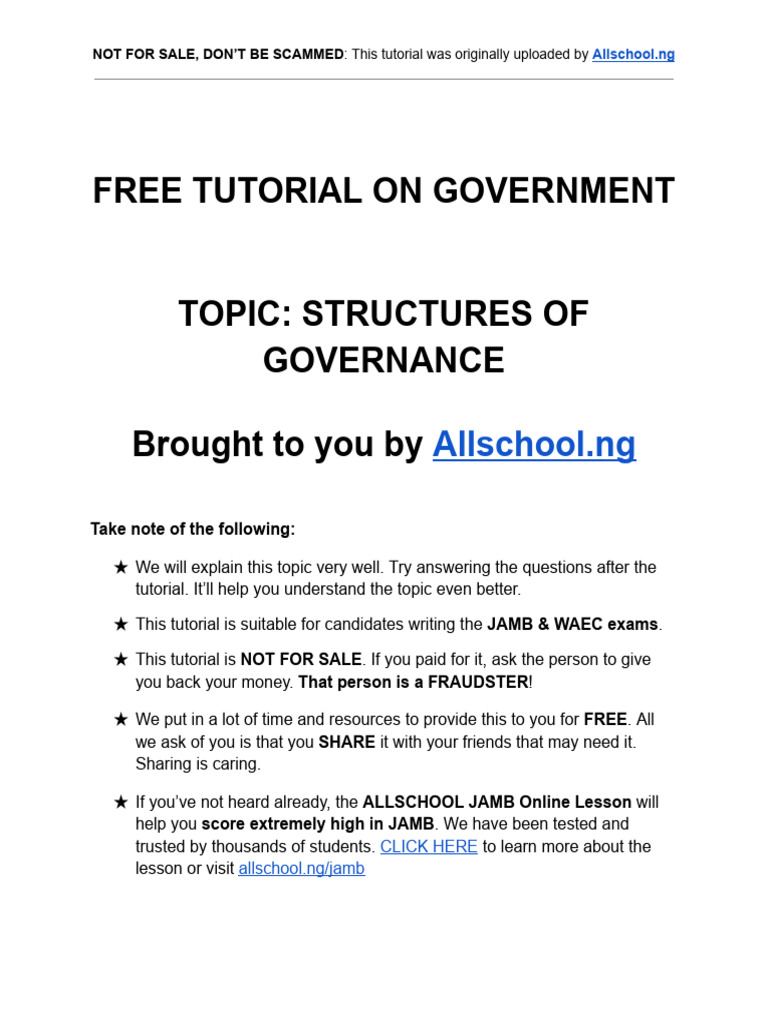 Government Tutorial On Structures of Governance | PDF | Sovereignty ...