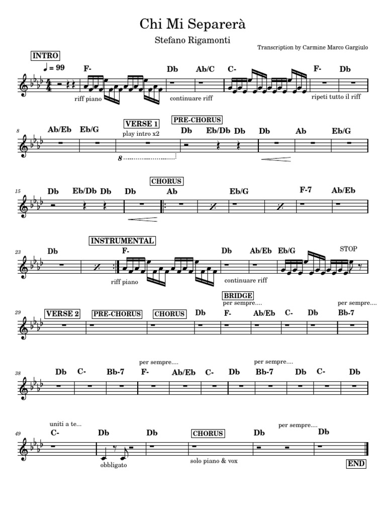 Chi Mi Separerà - Stefano Rigamonti (F-) | PDF | Song Structure ...