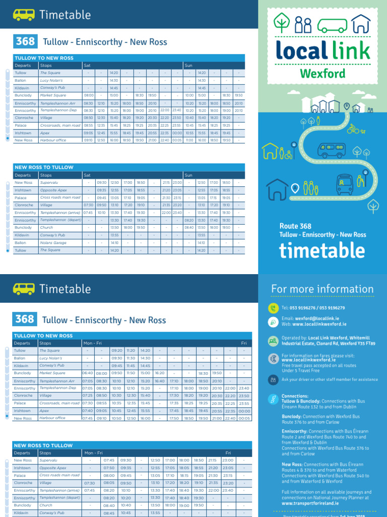 Route 368 Timetable: Tullow to New Ross | PDF | Bus Transport | Transport