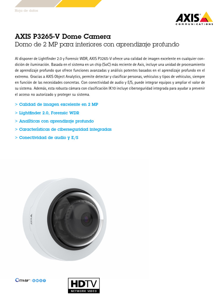 Datasheet Axis p3265 V Dome Camera Es ES 429279 | PDF | Vídeo | Streaming Media