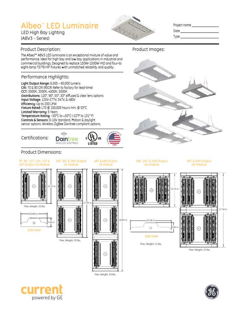 ALB061 GE LED Commerical Albeo ABV3 Spec Sheet | PDF | Lighting ...