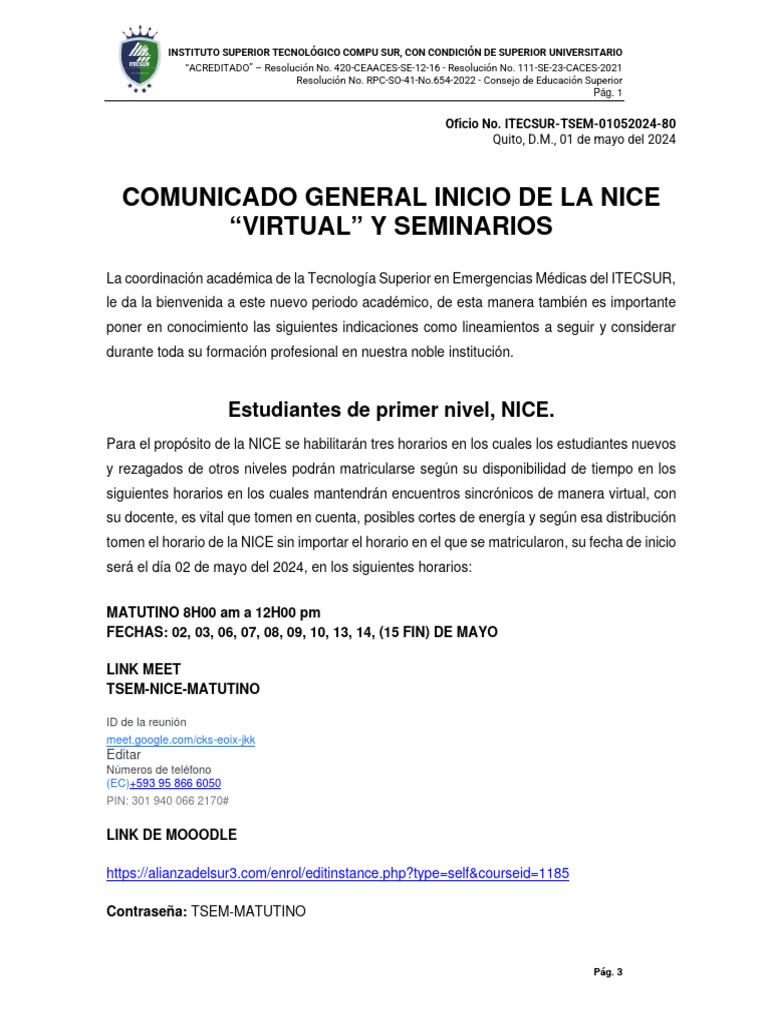 COMUNICADO NICE Y SEMNARIOS-signed | PDF | Informática | Tecnología