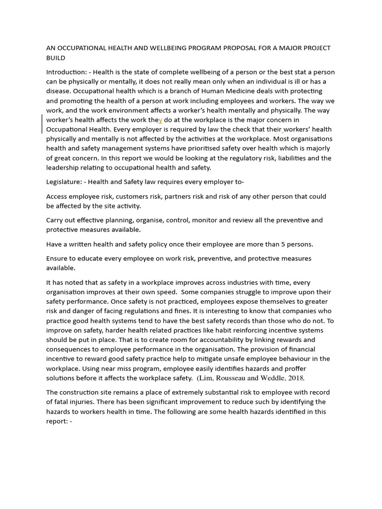 Occupational Health Program Proposal | PDF | Occupational Safety And ...