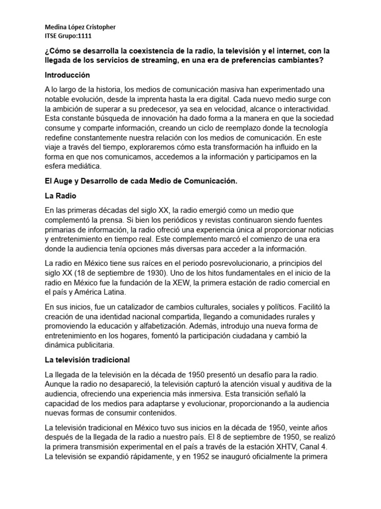 Medios de Comunicacion Masiva | PDF | Televisión | Internet