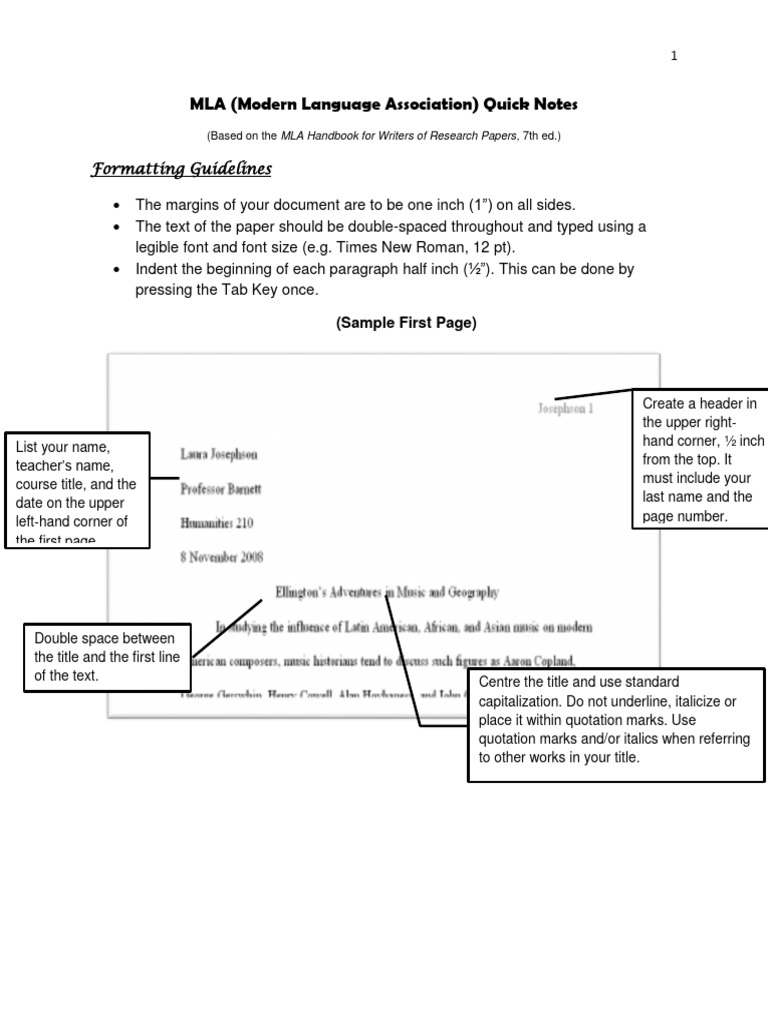 MLA Style Handout | PDF | Citation | Publishing