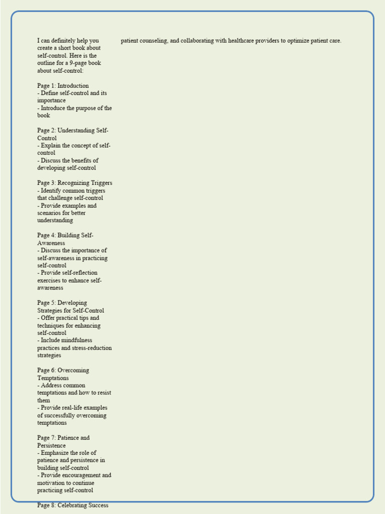 Write A Book On Self Control | PDF | Self-Management | Self Control