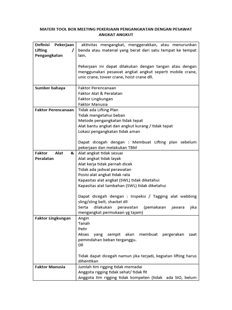Materi TBM Lifting Dengan Paa | PDF