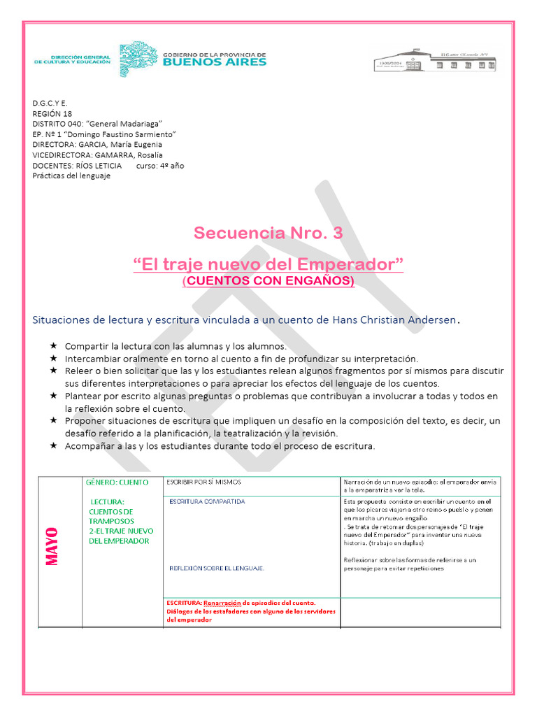 SECUENCIA para 4º Del EL TRAJE NUEVO DEL EMPERADOR | PDF | Cuentos ...