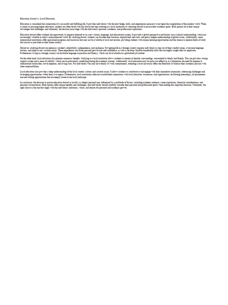 Choosing Between Local and Abroad Education | PDF | International ...