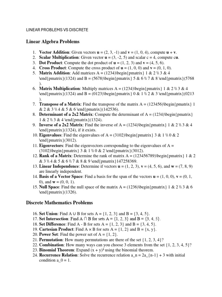 Linear and Discrete Problems | Download Free PDF | Matrix (Mathematics) | Eigenvalues And ...