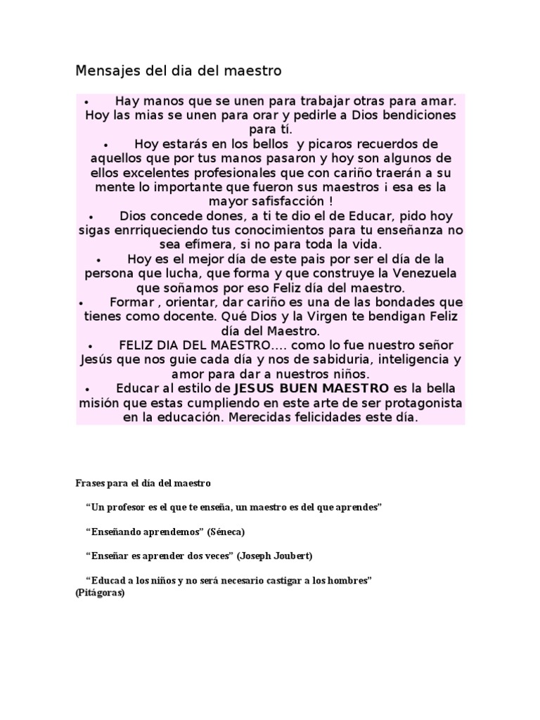 Frases y mensajes para el Día del Maestro | PDF | Pecho | Educación ...