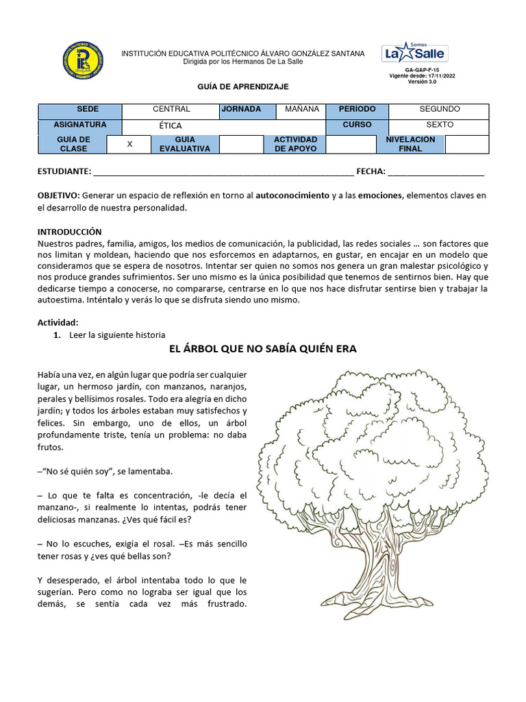 Guía de Aprendizaje sobre Autoconocimiento | PDF | Las emociones ...